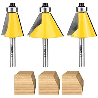 Exqutoo 3 Piece Chamfer Router Bit Set Kit, 1/4" Shank, 15, 22.5, 30 ...