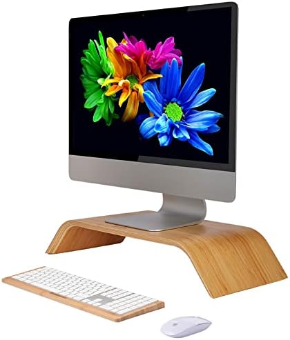 SAMDI Minimalism Solid Bamboo Wood Small Computer Monitor Stand Riser ...