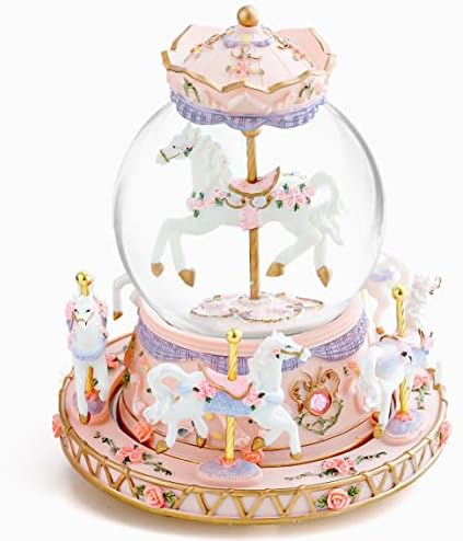 Mr.Winder, Carousel Horses Music Box Snow Globe, with Colorful Lights ...