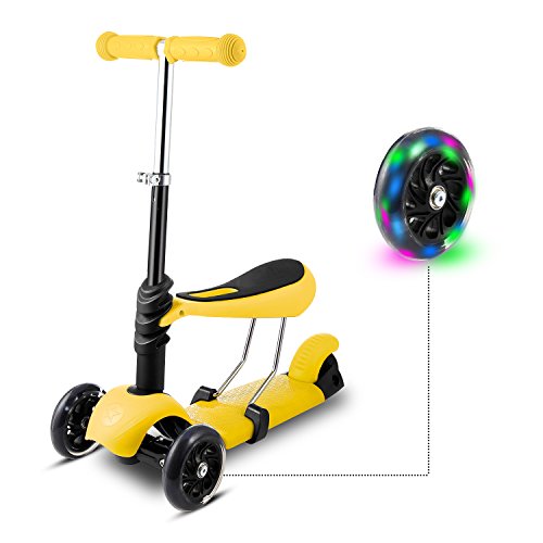 Hikole 3-in-1 Kick Scooter for Toddler Kids with Seat | Three-Wheeled ...