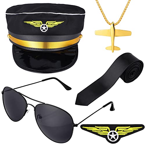 5 Pcs Halloween Airline Pilot Captain Costume Kit Pilot Hat Costume ...