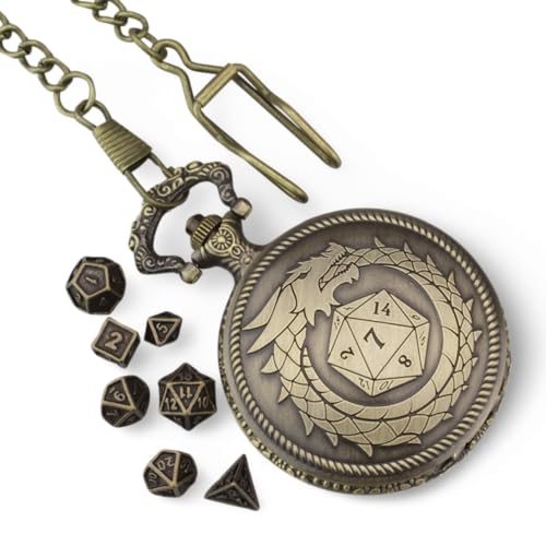 Galdor's Guild Travel DND Pocket Watch & Mini Metal Polyhedral Dice Set ...