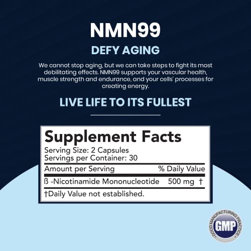 NMN Nicotinamide Mononucleotide – 99%+ Pure NMN Supplement – NMN 500mg Capsules – Anti Aging ...