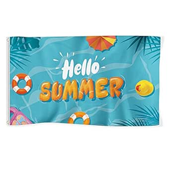 Amazon.com : Hello Summer Flag 3x5 Ft Banner Decorations Swimming Pool ...