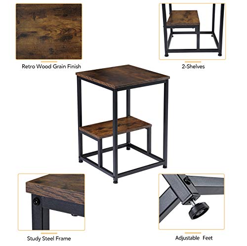 KSWIN Industrial End Table, 16 Inch Square Side Table with 2-Tier ...