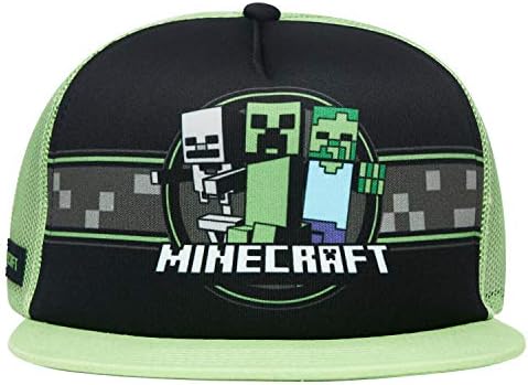 Boys Minecraft Creeper Face Hat - Black and Green Minecraft Youth Snap ...