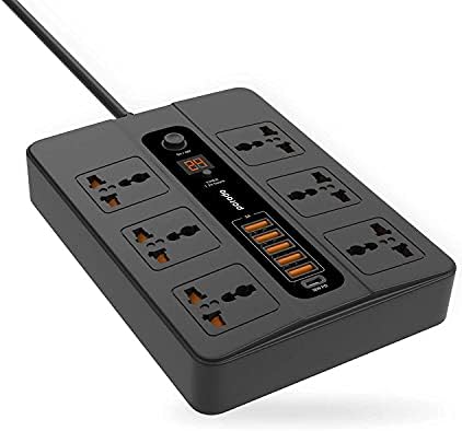 Porodo Universal Power Socket, 6 AC Output 5 USB Port & USB-C PD 18W ...