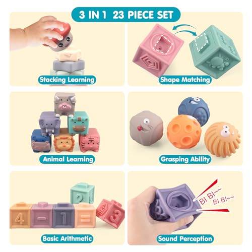 Baby Stacking Blocks Hot PVC Soft Rubber Squeeze Cube Teether Toy Baby ...