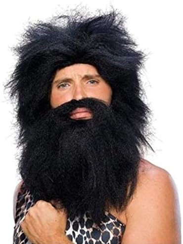 JBRUN Caveman Wig and Beard Set , Cosplay Brown Long Curly Hair Beard ...