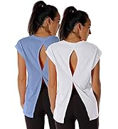 icyzone Open Back Workout Top Shirts - Yoga t-Shirts Activewear ...