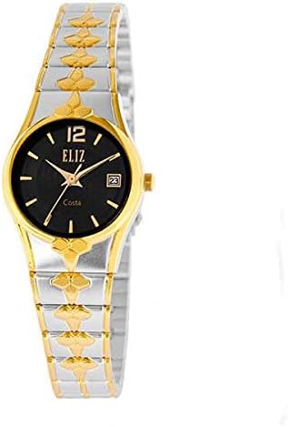 Eliz Women's Black Dial Two-Tone Gold Plated Analog Watch ES8568L2TNT ...