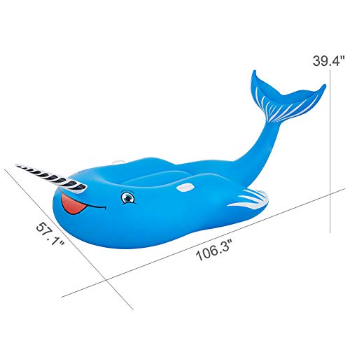 MorTime Whale Pool Float, 110" Inflatable Blue Whale Swimming Raft ...