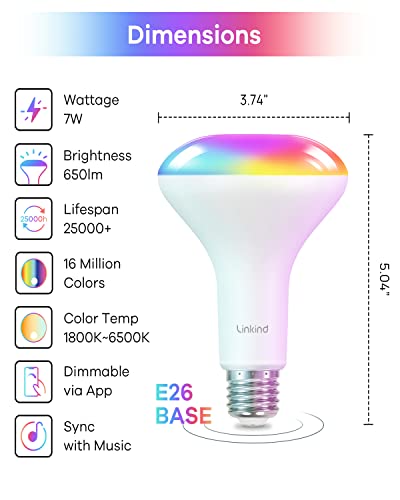 Linkind Smart Flood Light Bulbs, RGBTW Color Changing Light Bulb ...