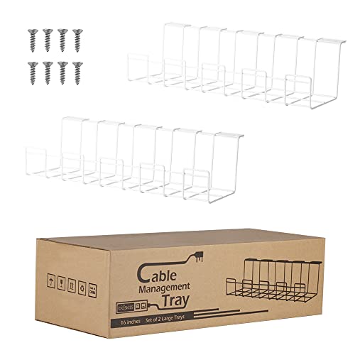 Under Desk Cable Management Tray 2 Packs, 16 inches under Table Cord ...