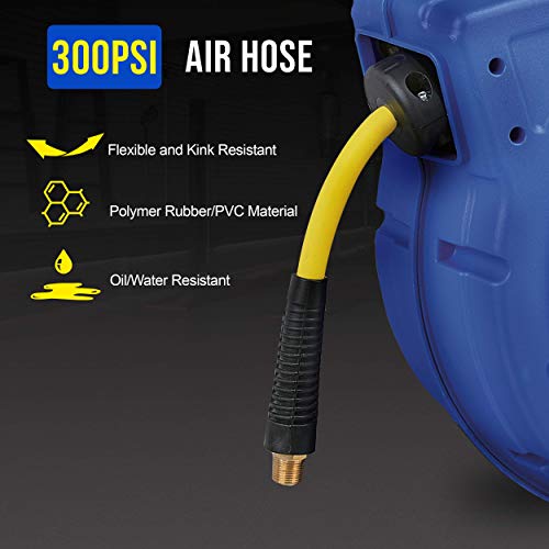 Goodyear Air Hose Reel Retractable 3/8" Inch x 50' Foot Hybrid Polymer Hose Max 300PSI ...