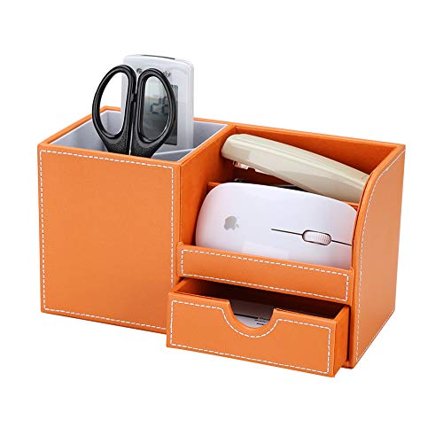 KINGFOM Wooden Struction Leather Multi-function Desk Stationery ...