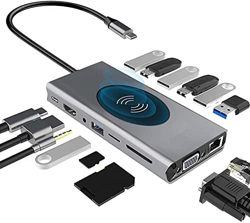 15 in 1 USB C Hub Docking Station with Wireless Charger, USB C ...