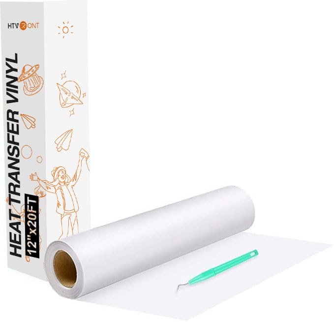 HTVRONT Heat Transfer Vinyl White HTV Rolls - 12" x 20ft White Iron on ...