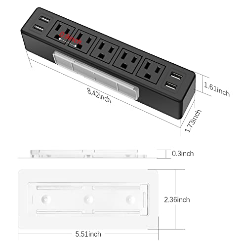 Black Under Desk Power Strip, Adhesive Wall Mount Power Strip with USB ...