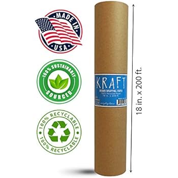 Amazon.com: Kraft Brown Wrapping Paper Roll (18 Inch by 200 Feet) – 100 ...