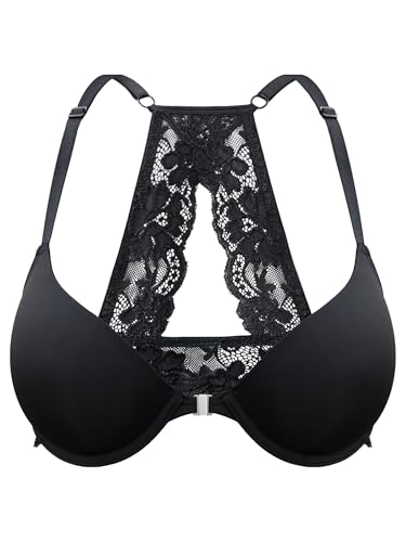 Joktty Front Closure Bras for Women Lace Racerback Sexy Plunge Lightly ...
