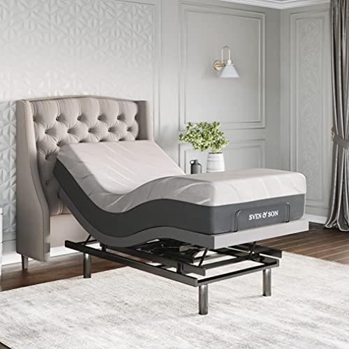 Sven & Son Twin XL Adjustable Bed Base Frame Platinum (Individual Head Tilt & Lumbar) + 10" Cool ...