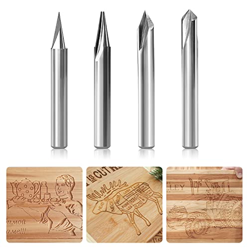 Engraving Bits, 2 Flutes Straight CNC V-bit 1/4'' Shank Marking Conical ...