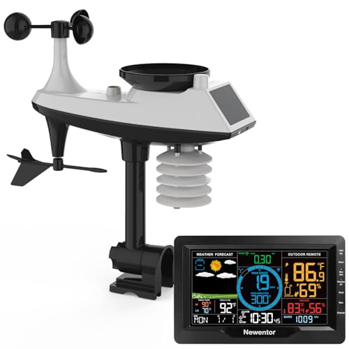 Newentor Weather Station with Rain Gauge and Wind Speed, Indoor/Outdoor ...