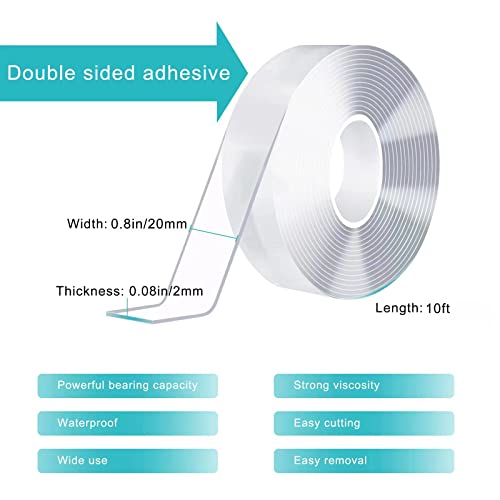 Ohayooz Clear Double Sided Mounting Tape Heavy Duty 10FT, Multipurpose Removable Sticky Extra ...