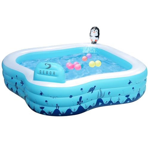 Inflatable Swimming Pool, Kids Pool with Sprinkler, 97" X 90" X 20 ...