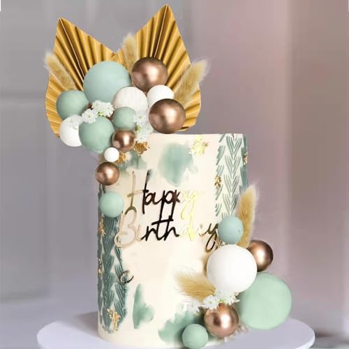 Flower Cake Topper Gold Palm Leaves Balls Cake Decoration for Baby ...