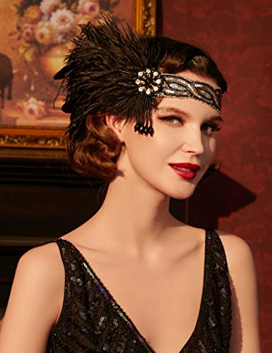 BABEYOND 1920s Flapper Headband Roaring 20s Headpiece Gatsby Ostrich ...