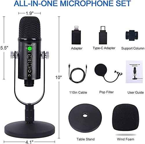 PROAR USB Microphone Condenser Computer Gaming Mic Podcast Microphone ...