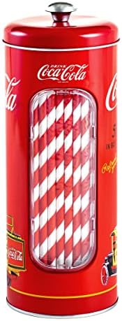 The Tin Box Company Coke Straw Holder Tin with 20 Paper Straws Inside ...