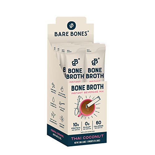 Bare Bones Bone Broth Instant Powdered Mix, Thai Coconut, Pack of 8 ...