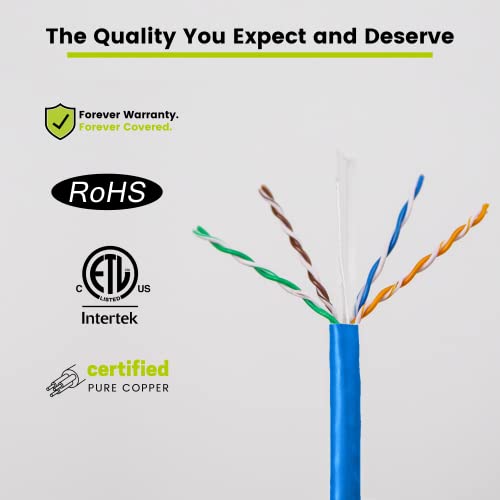 TRUE CABLE Cat6 Riser (CMR), 1000ft, Blue, 23AWG 4 Pair Solid Bare ...