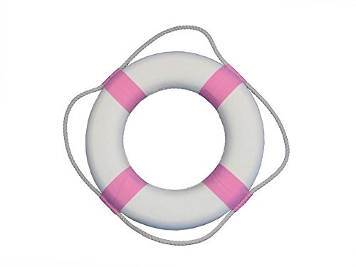 Decorative White Lifering with Pink Bands 15" - Life Ring Decor - Beach ...