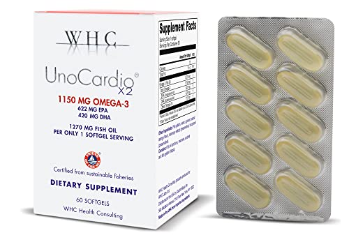 WHC, UnoCardio X2 Fish Oil, Triglyceride Omega-3 Fatty acids, 1270 mg Fish Oil Supplement (622 ...