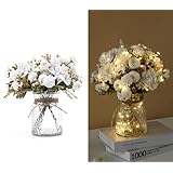 Amazon.com: Artificial LED Pink Rose Flowers with Glass Vase, Remote ...