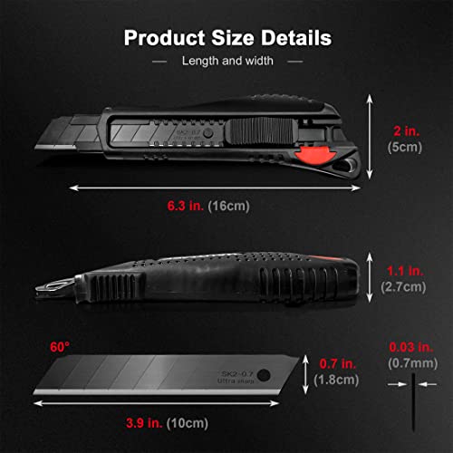 HAUTMEC 18mm Utility Knife Box Cutter Retractable Snap off Black SK2 ...