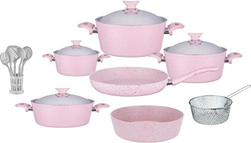 Turkish Granite cookware set 18 pcs with 6-pcs Service set -Steel Lids ...