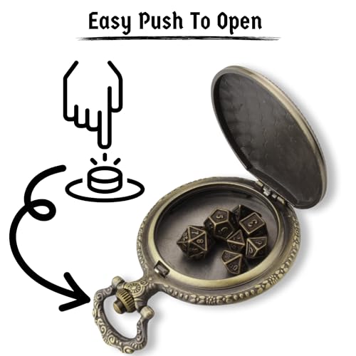 Galdor's Guild Travel DND Pocket Watch & Mini Metal Polyhedral Dice Set ...