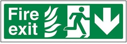 VSafety NHS Fire Exit Arrow Down Sign – Landscape – 300mm x 100mm ...