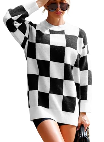 Dokotoo Fashion Womens Sweater Dress Fall 2024 Plaid Soft Round Neck ...