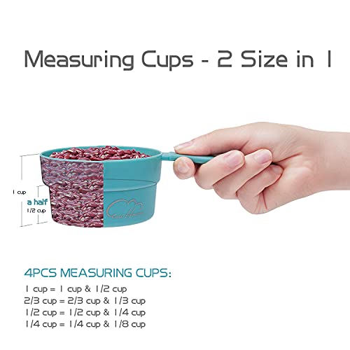 Plastic Measuring Cups and Spoons Set of 8 - Easy to Read Measuring ...