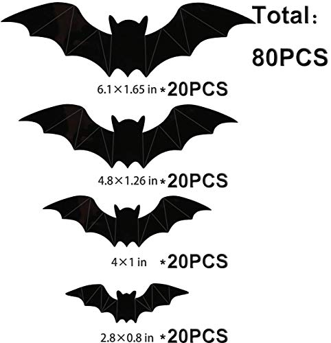80 Pcs Halloween Bats Decorations,3 Styles 3D Removable Wall Sticker ...