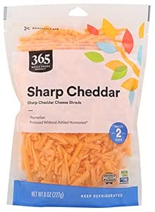 365 by Whole Foods Market, Shredded Cheese, Sharp Cheddar, 8 Ounce ...