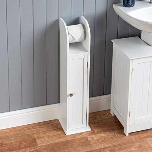 CHRISTOW Free Standing Toilet Roll Holder Cabinet, White Wooden Toilet ...