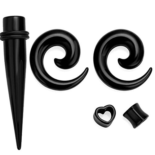 JDXN 64PCS Acrylic Gauge Kit Tapers + Heart Tunnels + Plug with O Ring + Spiral Tapers 14G-00G ...