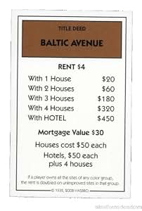 Amazon.com: Monopoly Replacement Baltic Avenue Deed-Brown: Toys & Games